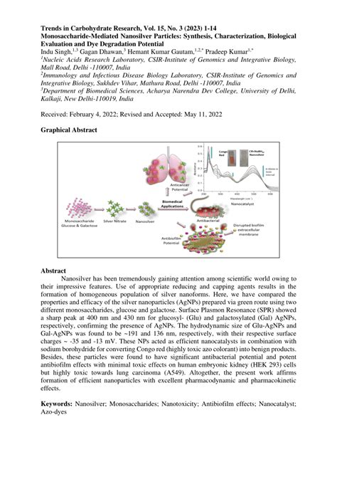 Pdf Monosaccharide Mediated Nanosilver Particles Synthesis