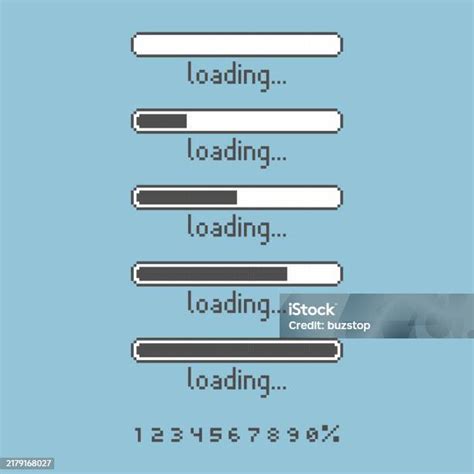 Collection Set Of Retro Game 8bit Pixel Art Loading Process Progress