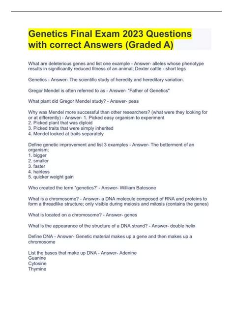 Genetics Final Exam 2023 Questions With Correct Answers Graded A