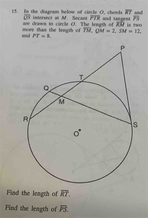 15 in the diagram below of circle o chords overline rt and overline