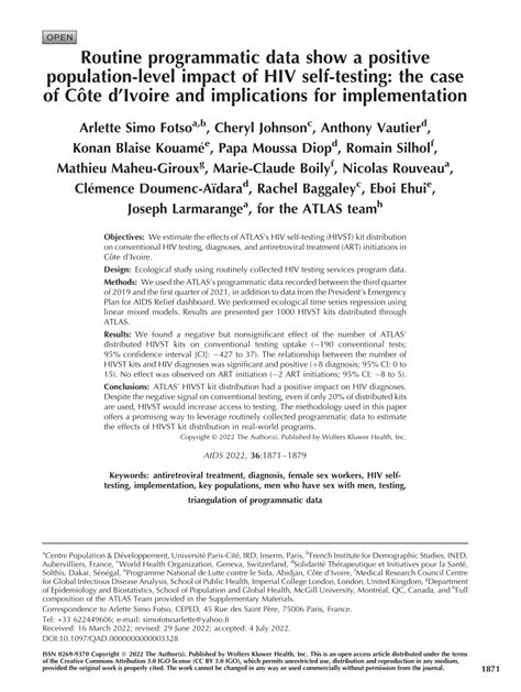 Pdf Routine Programmatic Data Show A Positive Population Level Impact Of Hiv Self Testing The