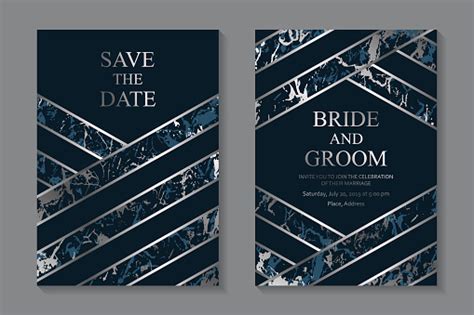 비즈니스 또는 프리젠 테이션 이나 인사말을위한 현대 기하학적 고급 결혼식 초대장 디자인 또는 카드 템플릿의 집합입니다 Rsvp에 대한 스톡 벡터 아트 및 기타 이미지