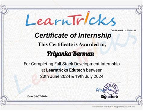 Priyanka Barman On Linkedin Fullstackdevelopment Internship Learntricksedutech Grateful