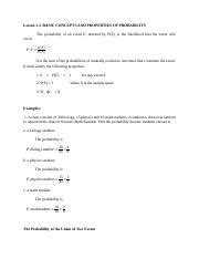 Lesson Basic Concepts And Properties Of Probability Docx Lesson BASIC CONCEPTS AND