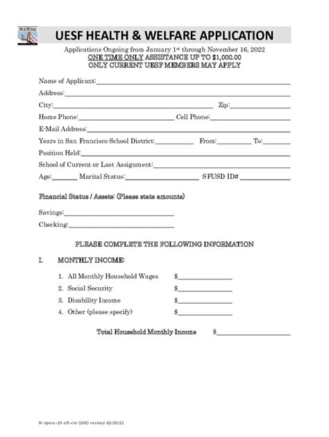 Fillable Online Uesf Health And Welfare Application Form Fax Email