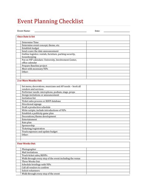 Event Planning Checklist Template Excel