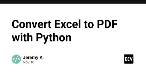 Convert Excel To Pdf With Python Dev Community