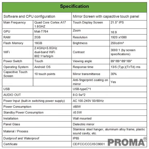 Touch Screen Bathroom Smart Mirror With Wifi Android System Horizontal