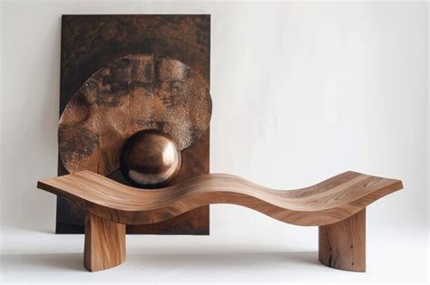 Premium Photo A Wooden Bench With A Sculpture On It And A Wooden