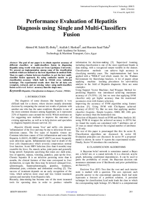 pdf ijert performance evaluation of hepatitis diagnosis using single