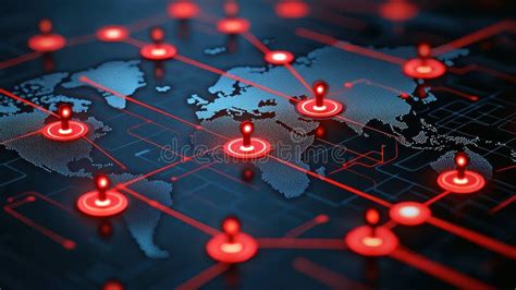 Illuminated World Map Visualizing Global Connections And Data Flow Stock Illustration