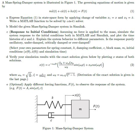 Solved A Mass Spring Damper System Is Illustrated In Figure