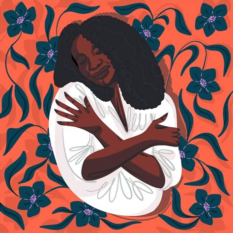 Premium Vector A Woman Is Hugging Herself On Orange Background