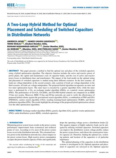 Pdf A Two Loop Hybrid Method For Optimal Placement And Scheduling Of Switched Capacitors In