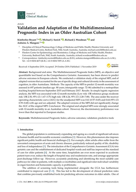 Pdf Validation And Adaptation Of The Multidimensional Prognostic Index In An Older Australian