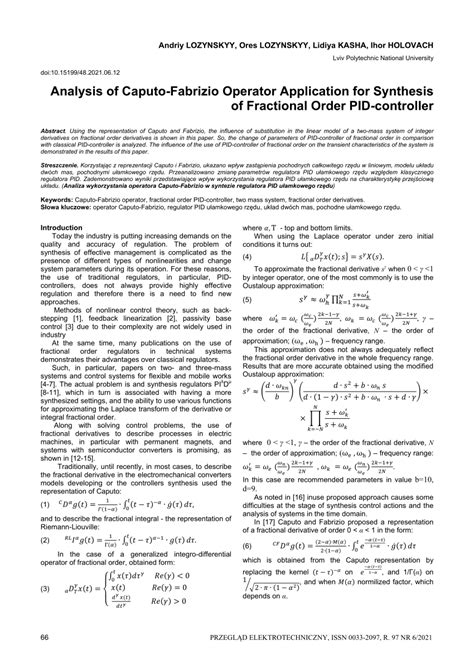Pdf Analysis Of Caputo Fabrizio Operator Application For Synthesis Of Fractional Order Pid