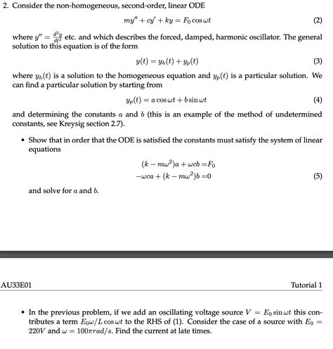 Solved Consider The Non Homogeneous Second Order Linear