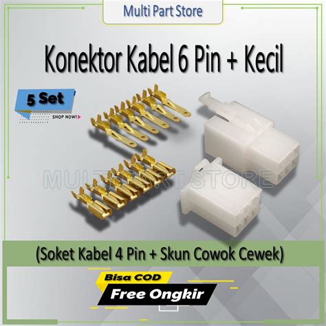 Jual Soket Socket Konektor Kabel 6 Pin Kecil 5 Set Lengkap Dengan Skun Sekun Motor Mobil