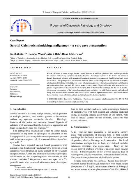 Pdf Scrotal Calcinosis Mimicking Malignancy A Rare Case Presentation