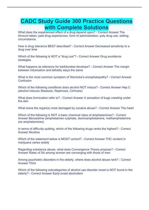 CADC Study Guide 300 Practice Questions With Complete Solutions CADC Stuvia US