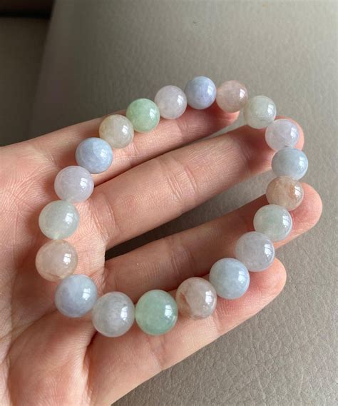 Multi Color Jadeite Jade Bead Bracelet Light Green Yellow Brown