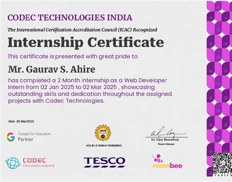Gaurav Ahire On Linkedin Completed 2 Month Internship As Web Developer