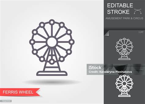 관람차 편집 가능한 스트로크가 있는 윤곽선 아이콘입니다 그림자가 있는 선형 기호 서커스 오락 행사에 대한 스톡 벡터 아트 및