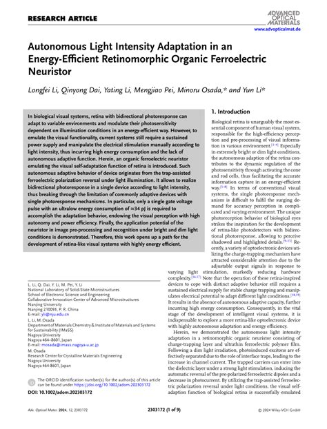Autonomous Light Intensity Adaptation In An Energy‐efficient
