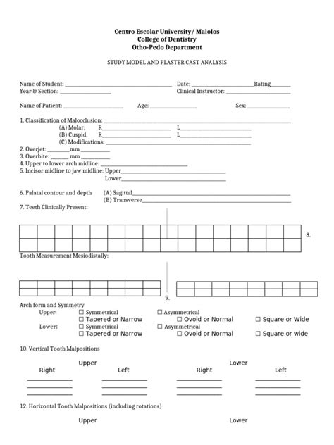 Malocclusion Analysis Form Template Pdf Dentistry Mouth