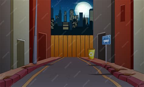 Premium Vector A City Street In The Night Landscape