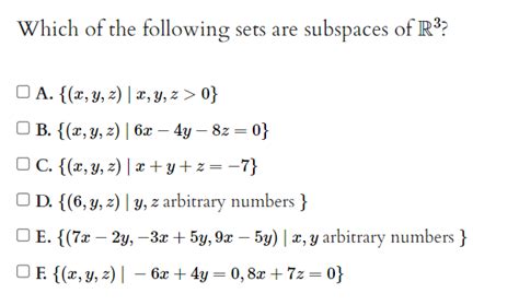 Solved Which Of The Following Sets Are Subspaces Of R3 A