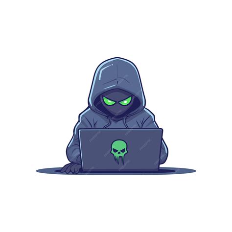 Hacker Operating A Laptop Cartoon Icon Illustration Isolated Flat Cartoon Style Technology Icon