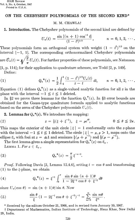 On The Chebyshev Polynomials Of The Second Kind Siam Review