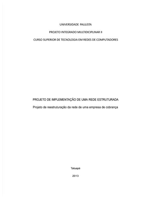Pim Ii Projeto De ImplementaÇÃo De Uma Rede Estruturada