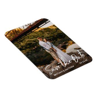 Handwritten Script Save The Date Couple Photo Magnet Zazzle