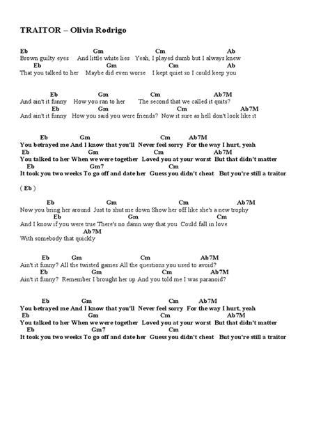 Olivia Rodrigos Traitor Chords Pdf