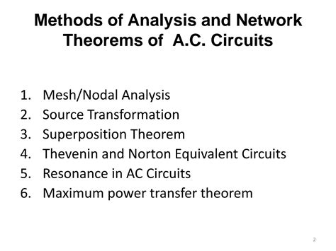 Solution Methods Of Analysis And Network Theorems Of A C Circuits