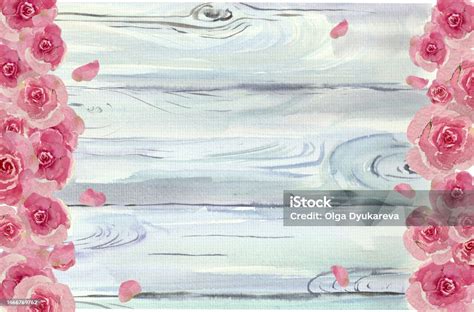 복사 공간이 있는 나무 배경에 다양한 모양의 수채화 장미의 플랫틀리 0명에 대한 스톡 벡터 아트 및 기타 이미지 0명 공예 교육 Istock
