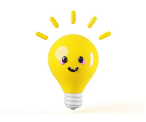 Premium Photo Cute Light Bulb Cartoon Kawaii Character With Smile 3d Render Icon Creative Idea