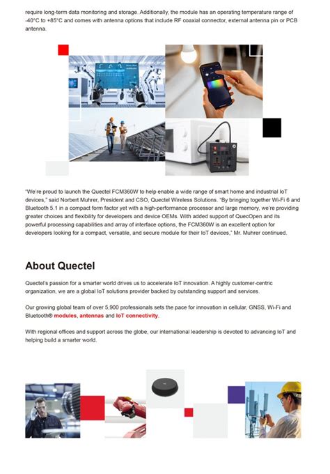 QUECTEL LAUNCHES ULTRA COMPACT FCM360W Wi Fi 6 AND BLUETOOTH 5 1MODULE IDEAL FOR SMART HOMES AND