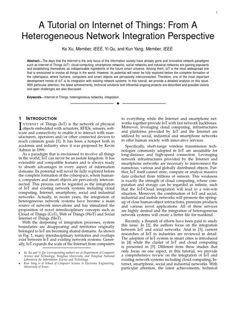 Atutorialoninternetofthings Fromaheterogeneousnetworkintegrationperspective Pdf