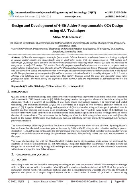 Design And Development Of 4 Bit Adder Programmable Qca Design Using Alu