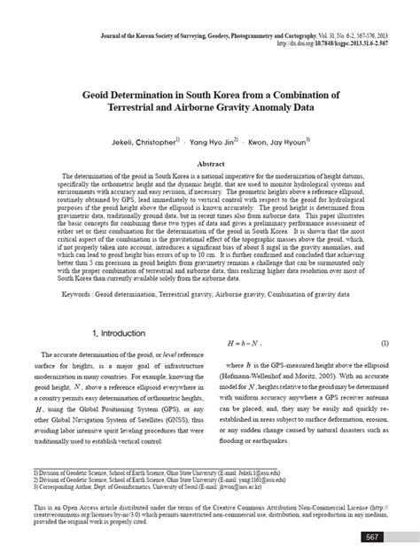 Geoid Determination In South Korea From A Combinat Pdf Geodesy Fast Fourier Transform