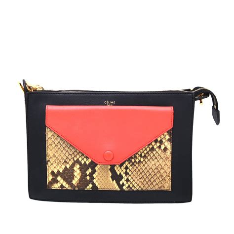 Celine Tricolor Envelope Python Chain Pouch The Closet