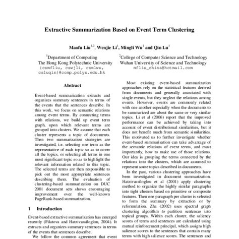 Extractive Summarization Based On Event Term Clustering Acl Anthology
