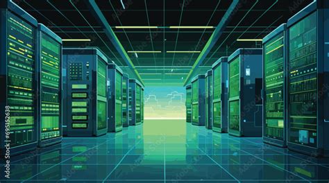 Tech Themed Vector Background Server Room Blue And Digital Green Detailed Vector Representation