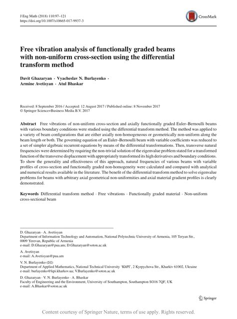 Free Vibration Analysis Of Functionally Graded Beams With Non Uniform