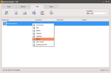 how to export and import a backup job in iperius