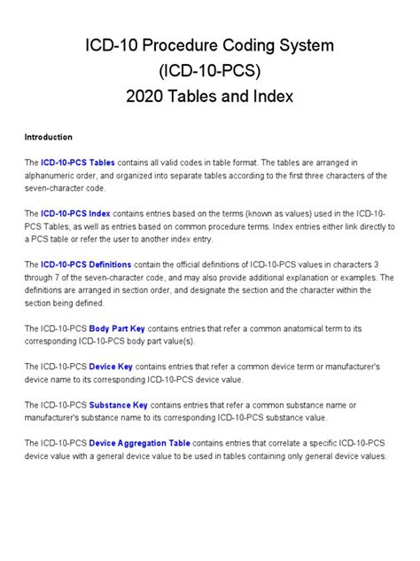 Icd 10 Procedure Coding System Icd 10 Pcs 2020 Tables And Index Pdf Human Body Medical