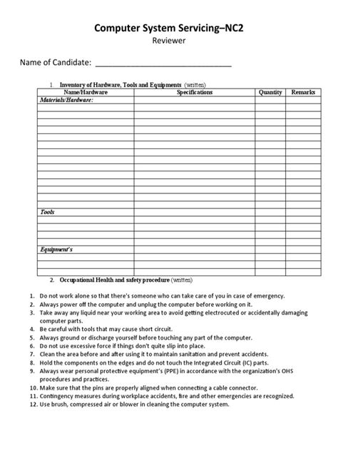 Computer System Servicing Nc2 Reviewer Name Of Candidate Pdf Random Access Memory Booting